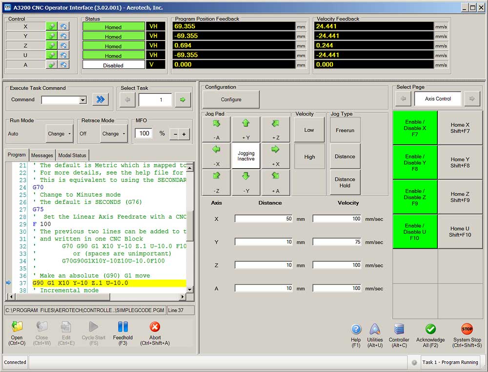 A3200 CNC-Bedienoberfläche | Aerotech